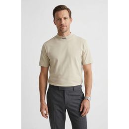 T-Shirt BOSS Green "Tee Collar", Damen, Gr. L, light beige272, Single Jersey, Obermaterial: 95% Baumwolle, 5% Elasthan, unifarben, relaxed fit h&uuml;ftbedeckend, hoch geschlossener Ausschnitt, abgesteppte Kante, Shirts T-Shirt, aus Stretch-Baumwolle, relaxed fit