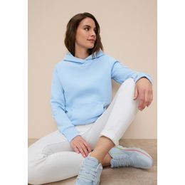 Kapuzensweatshirt Tamaris, Damen, Gr. 40/42, blau (hellblau), angeraute Sweatware, Obermaterial: 80% Baumwolle, 20% Polyester. Kapuzenfutter: 100% Baumwolle, Basic, figurumspielend h&uuml;ftbedeckend, Rippb&uuml;ndchen, Sweatshirts Kapuzensweatshirt, figurumspielender Schnitt mit Tasche