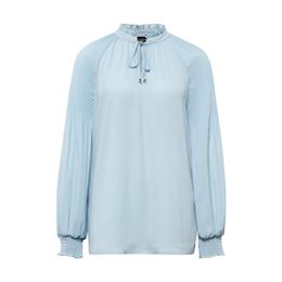 Langarmbluse GOLDNER "Kurzgr&ouml;&szlig;e Bluse mit plissierten &Auml;rmeln", Damen, Gr. 22, blau (lagune), Obermaterial: 100% Polyester PES., festlich, normal, Sonstiges, Blusen Langarmbluse, Ohne
