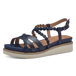 Keilsandalette Tamaris, Damen, Gr. 39, blau (navy), Leder, Lederimitat, Schuhe Keilsandalette, Riemchensandale, Sommerschuh mit verstellbarer Schnalle