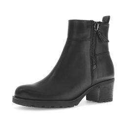 Stiefelette Gabor "St. Tropez", Damen, Gr. 38,5, schwarz (schwarz, schwarz), Kalbsleder, unifarben, Schuhe Stiefelette, Blockabsatz, Boots mit Zierrei&szlig;verschluss au&szlig;en, G-Weite