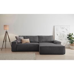 Ecksofa Home Affaire "SHERWOOD L-Form, 267 cm - OTTO. Verl&auml;ssliche Qualit&auml;t.", anthrazit, B:267cm H:85cm T:167cm, 100% Polyester, Sofas, Ecksofa, Schlaffunktion mit Bettkasten (210x136 cm), Cord, Vintage, Samtvelours