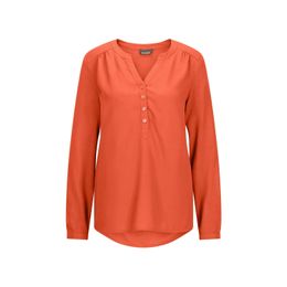 Schlupfbluse GOLDNER "Elegante Viskosebluse mit V-Ausschnitt", Damen, Gr. 50, orange (terrakotta), Obermaterial: 100% Viskose CV., gerade, Tubular, Blusen Schlupfbluse, Knopfleiste