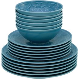 Teller-Set Creatable "Orient Mandala", blau, 18 Stk., Porzellan, Geschirr-Sets, Teller-Set, Teller Set, Speiseteller, Dessertteller und Schalen im Set