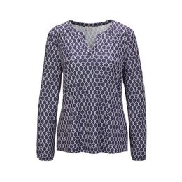 Kurzarmbluse GOLDNER "Kurzgr&ouml;&szlig;e Elegantes Blusenshirt mit V-Ausschnitt", Damen, Gr. 20, blau (marine, wei&szlig;), Obermaterial: 95% Polyester PES. 5% Elasthan EL., Gummib&uuml;ndchen, Blusen Kurzarmbluse, Schulterpasse mit Kr&auml;uselung