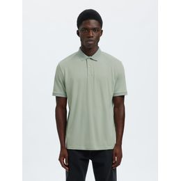 Poloshirt Selected "SLHFAVE BUTTON SS POLO NOOS", Herren, Gr. L, aqua gray, Jersey, Obermaterial: 50% Baumwolle, 50% Polyester, unifarben, regular fit normal, ohne Ausschnitt, Shirts Poloshirt, Baumwollmischung, regular fit