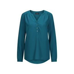 Schlupfbluse GOLDNER "Elegante Viskosebluse mit V-Ausschnitt", Damen, Gr. 38, blau (petrol), Obermaterial: 100% Viskose CV., gerade, Tubular, Blusen Schlupfbluse, Knopfleiste