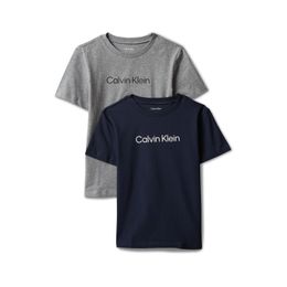 T-Shirt "2PK TEE", Jungen, Gr. 128/134, grau, marine, Jersey, Obermaterial: 95% Baumwolle, 5% Elasthan, Calvin Klein Underwear, normal, Rundhals, abgesteppt, Shirts T-Shirt, mit Logoschriftzug