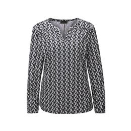 Kurzarmbluse GOLDNER "Elegantes Blusenshirt mit V-Ausschnitt", Damen, Gr. 52, grau (grau, gemustert), Obermaterial: 95% Polyester PES. 5% Elasthan EL., Gummib&uuml;ndchen, Blusen Kurzarmbluse, Schulterpasse mit Kr&auml;uselung