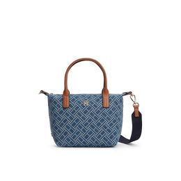 Tragetasche Tommy Hilfiger "POPETTE MINI TOTE DENIM FLAG", Damen, Gr. B/H/T: 34cm x 21cm x 14cm, blau, Baumwolle, Leder, Taschen Tragetasche, Damen Umh&auml;ngetasche, Schultertasche, Handtasche mit TJ-Label