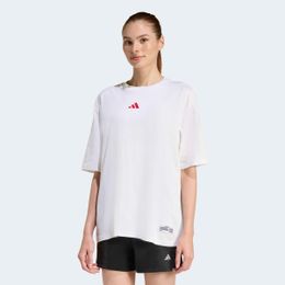 T-Shirt adidas Sportswear "MINI EMBROIDERY OVERSIZED GRAPHIC", Damen, Gr. L, wei&szlig;, pure ruby, Obermaterial: 100% Baumwolle, Shirts T-Shirt