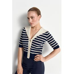 Cardigan RICHROYAL, Damen, Gr. L, midnight blau, Strick, Obermaterial: 56% Viskose, 24% Polyester, 13% Baumwolle, 7% Polyamid, gestreift, regular fit taillenbedeckt, V-Ausschnitt, eingesetzt Rippb&uuml;ndchen, Strickjacken Cardigan, Regular fit mit Matrosenkragen