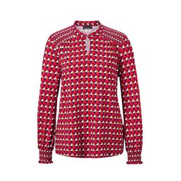Langarmbluse GOLDNER "Kurzgr&ouml;&szlig;e Jerseybluse mit modischen Smok-Details", Damen, Gr. 21, rosa (teerose, gemustert), Obermaterial: 95% Viskose CV. 5% Elasthan EL., Gummib&uuml;ndchen, Blusen Langarmbluse, Ohne