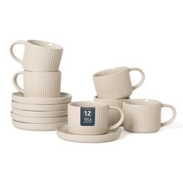 Espressotasse OTTO HOME "Ylvii, 12er Set, bestehend aus 6 Tassen + 6 Untertassen", reactive cream, H:4,8cm &Oslash;:6,2cm, Steinzeug, Trinkgef&auml;&szlig;e, Espressotasse, f&uuml;r 6 Personen, sp&uuml;lmaschinenfest und mikrowellengeeignet, 90 ml