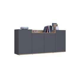 Sideboard OTTO HOME "BOLSENA, Kommode, Schrank,Lowboard mit 6 F&auml;cher und offenes Ablagefach", anthrazit, eiche wotan matt, B:160cm H:71,2cm T:35cm, Sideboards, Sideboard, stehend/h&auml;ngend montierbar, Made in Italy, B/T/H: 160 &times; 35 &times; 71,2 cm