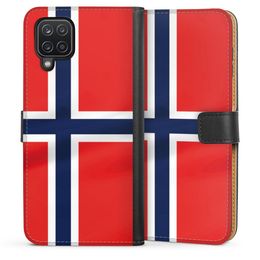DeinDesign Galaxy A12 Handy Klapph&uuml;lle Handyh&uuml;lle aus Kunst Leder schwarz Flip Case Flags Flag Norway Sideflip mit langer Lasche
