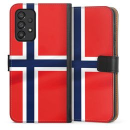 DeinDesign Galaxy A33 5G Handy Klapph&uuml;lle Handyh&uuml;lle aus Kunst Leder schwarz Flip Case Flags Flag Norway Sideflip mit langer Lasche