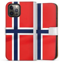 DeinDesign iPhone 12 Pro Max Handy Klapph&uuml;lle Handyh&uuml;lle aus Kunst Leder wei&szlig; Flip Case Flags Flag Norway Sideflip mit Lasche