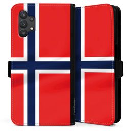 DeinDesign Galaxy A32 5G Handy Klapph&uuml;lle Handyh&uuml;lle aus Kunst Leder schwarz Flip Case Flags Flag Norway Sideflip mit langer Lasche