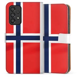 DeinDesign Galaxy A33 5G Handy Klapph&uuml;lle Handyh&uuml;lle aus Kunst Leder wei&szlig; Flip Case Flags Flag Norway Sideflip mit Lasche