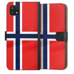 DeinDesign Galaxy A22 5G Handy Klapph&uuml;lle Handyh&uuml;lle aus Kunst Leder schwarz Flip Case Flags Flag Norway Sideflip mit langer Lasche