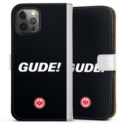 DeinDesign iPhone 12 Pro Max Handy Klapph&uuml;lle Handyh&uuml;lle aus Kunst Leder wei&szlig; Flip Case Bundesliga Official Licensed Product Eintracht Frankfurt Sideflip mit 