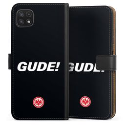 DeinDesign Galaxy A22 5G Handy Klapph&uuml;lle Handyh&uuml;lle aus Kunst Leder schwarz Flip Case Bundesliga Official Licensed Product Eintracht Frankfurt Sideflip mit 