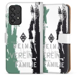 DeinDesign Galaxy A33 5G Handy Klapph&uuml;lle Handyh&uuml;lle aus Kunst Leder wei&szlig; Flip Case Borussia M&ouml;nchengladbach Statement Official Licensed Product Sideflip mit 