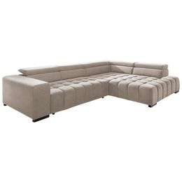 P & B Ecksofa Elias, Beige, Textil, Buche, vollmassiv, 4-Sitzer, Ottomane rechts, L-Form, 307x201 cm, Made in EU, Schlafen auf Sitzh&ouml;he, R&uuml;cken echt, Wohnzimmer, Sofas & Couches, Wohnlandschaften, Ecksofas