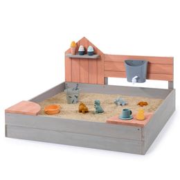 Muddy Buddy Sandkasten Cozy House, Altrosa, Hellgrau, Holz, 100x60x100 cm, Fsc, EN 71, Europ&auml;ischer Sicherheitsstandard, Sitzfl&auml;che, mit Holzschutz vorbehandelt, Outdoor Spielzeug, Sandk&auml;sten