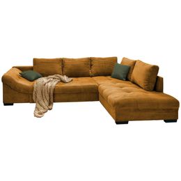 P & B Ecksofa, Cognac, Textil, Buche, Streifen, 4-Sitzer, F&uuml;llung: Schaumstoff, Ottomane rechts, L-Form, 298x202 cm, Made in EU, Liegefunktion, seitenverkehrt erh&auml;ltlich, Schlafen auf Sitzh&ouml;he, R&uuml;cken echt, Armteil links, rechts, Wohnzimmer, Sofas & Couches, Wohnlandschaften, Ecksofas