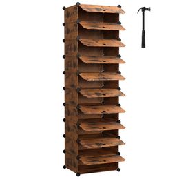 Schuhregal, Braun, Metall, Kunststoff, 10 F&auml;cher, 43x173x31 cm, Typenauswahl, stehend, Garderobe, Schuhaufbewahrung, Schuhregale