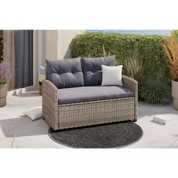 Ambia Garden Gartenbank, Grau, Dunkelgrau, Metall, Kunststoff, Textil, 2-Sitzer, 120x76x67 cm, mit R&uuml;ckenlehne, Gartenm&ouml;bel, Gartenb&auml;nke