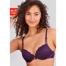Push-up-BH Lascana "Nikoletta", Damen, Gr. 70, Cup B, lila (pflaume), Spitze, Obermaterial: 60% Polyamid, 35% Polyester, 5% Elasthan, BHs Push-up-BH, mit aufregender Schn&uuml;rung an den Seiten, sexy Dessous, Reizw&auml;sche