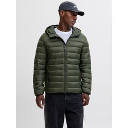 Jack & Jones Steppjacke JACK & JONES "JJEBRADLEY LIGHT PUFFER HOOD NOOS", Herren, Gr. XS, gr&uuml;n (rosin), Web, Obermaterial: 100% Nylon, unifarben, regular fit, hoch geschlossener Ausschnitt, Jacken Steppjacke