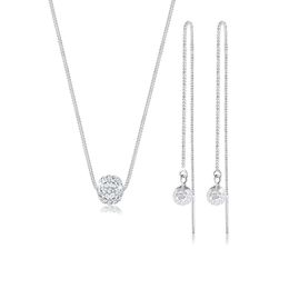 Ohrring und Ketten Set Elli "Schmuckset Set mit Kugel Wei&szlig; 925 Sterling Silber, mit Kristallen von Swarovski" Gr. 45, silber, Schmuck_Sets, Damen, 45, Ohrring und Ketten Set
