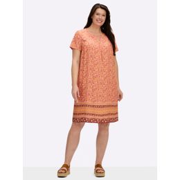 sheego Gro&szlig;e Gr&ouml;&szlig;en Druckkleid mit Bl&uuml;mchen- und Bord&uuml;renmuster, papaya-rotbraun-bedruckt, Gr&ouml;&szlig;e 52 - Damen