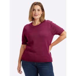 sheego Gro&szlig;e Gr&ouml;&szlig;en Kurzarmpullover mit Rippabschl&uuml;ssen, fuchsia, Gr&ouml;&szlig;e 54 - Damen