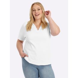 sheego Gro&szlig;e Gr&ouml;&szlig;en Poloshirt mit &Ouml;sen-Verzierung, wei&szlig;, Gr&ouml;&szlig;e 44 - Damen