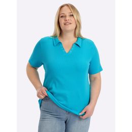 sheego Gro&szlig;e Gr&ouml;&szlig;en Poloshirt mit &Ouml;sen-Verzierung, t&uuml;rkis, Gr&ouml;&szlig;e 54 - Damen
