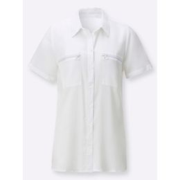sheego Gro&szlig;e Gr&ouml;&szlig;en Longbluse mit langen Seitenschlitzen, wei&szlig;, Gr&ouml;&szlig;e 48 - Damen