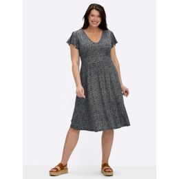 sheego Gro&szlig;e Gr&ouml;&szlig;en Jerseykleid mit Fl&uuml;gel&auml;rmeln und Smokpartie hinten, schwarz-wei&szlig;-bedruckt, Gr&ouml;&szlig;e 44 - Damen