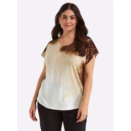 sheego Gro&szlig;e Gr&ouml;&szlig;en Print-Shirt mit Foliendruck, sand-goldfarben-bedruckt, Gr&ouml;&szlig;e 46 - Damen