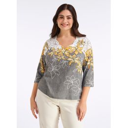 sheego Gro&szlig;e Gr&ouml;&szlig;en Print-Shirt mit gebogten Kanten, sonnengelb-schwarz-bedruckt, Gr&ouml;&szlig;e 44 - Damen