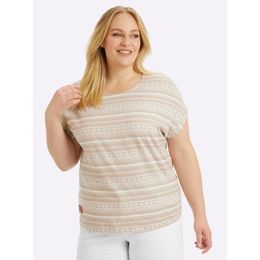 sheego Gro&szlig;e Gr&ouml;&szlig;en Print-Shirt mit Rundhals-Ausschnitt, beige-ecru-bedruckt, Gr&ouml;&szlig;e 52 - Damen