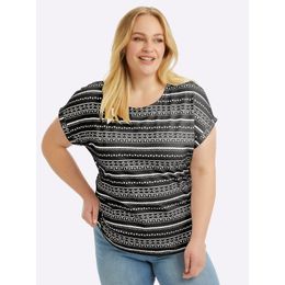 sheego Gro&szlig;e Gr&ouml;&szlig;en Print-Shirt mit Rundhals-Ausschnitt, schwarz-ecru-bedruckt, Gr&ouml;&szlig;e 44 - Damen