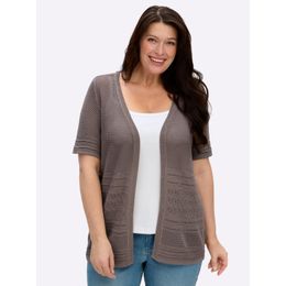 sheego Gro&szlig;e Gr&ouml;&szlig;en Strickjacke in Ajourstrick, taupe, Gr&ouml;&szlig;e 44 - Damen