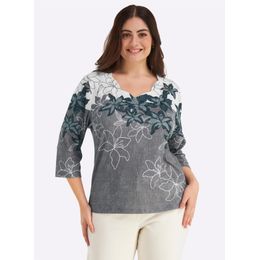sheego Gro&szlig;e Gr&ouml;&szlig;en Print-Shirt mit gebogten Kanten, petrol-schwarz-bedruckt, Gr&ouml;&szlig;e 54 - Damen