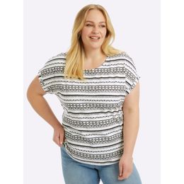 sheego Gro&szlig;e Gr&ouml;&szlig;en Print-Shirt mit Rundhals-Ausschnitt, ecru-schwarz-bedruckt, Gr&ouml;&szlig;e 44 - Damen