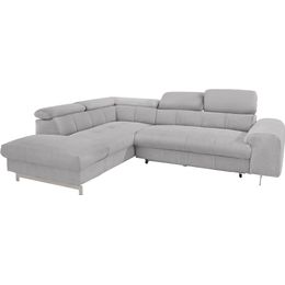 Ecksofa COTTA "Chef L-Form", grau, B:262cm H:72cm T:206cm, Chenille (90% Polyester, 10% Polyamid);Struktur (100% Polyester), Sofas, Ecksofa, mit Kopfteilverstellung, wahlweise mit Bettfunktion & Bettkasten